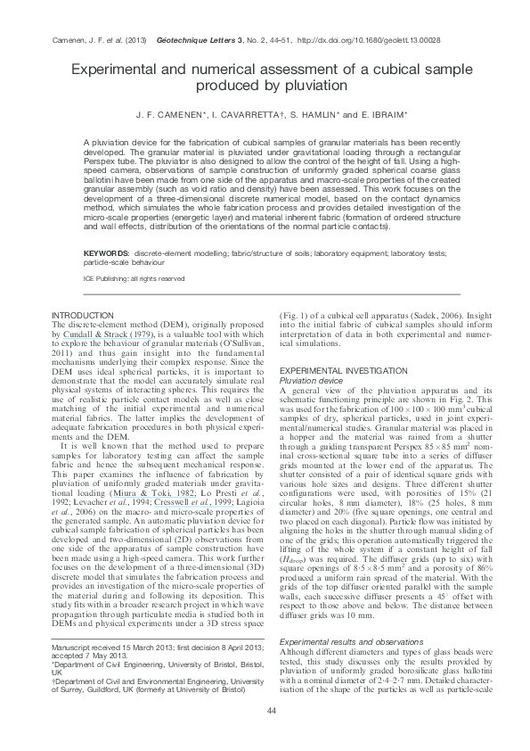 (PDF) Experimental and numerical assessment of a cubical sample ...