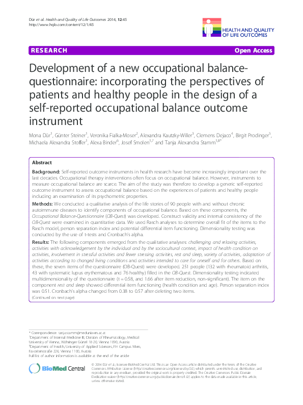 (PDF) Development of a new occupational balance-questionnaire ...