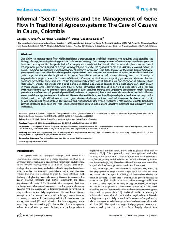 (PDF) Informal “Seed” Systems and the Management of Gene Flow in ...