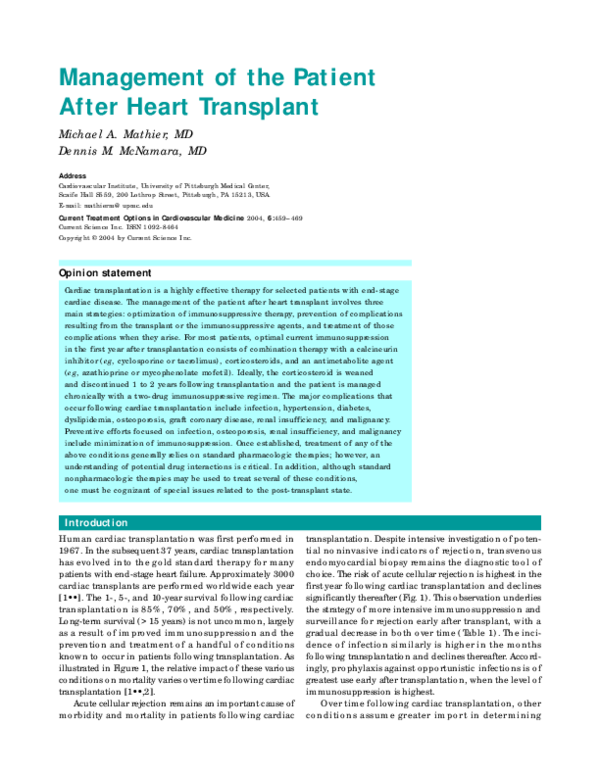 (PDF) Management of the patient after heart transplant