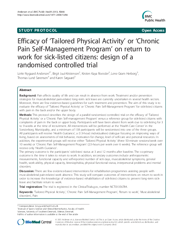 (PDF) Efficacy of ‘Tailored Physical Activity’ or ‘Chronic Pain Self ...