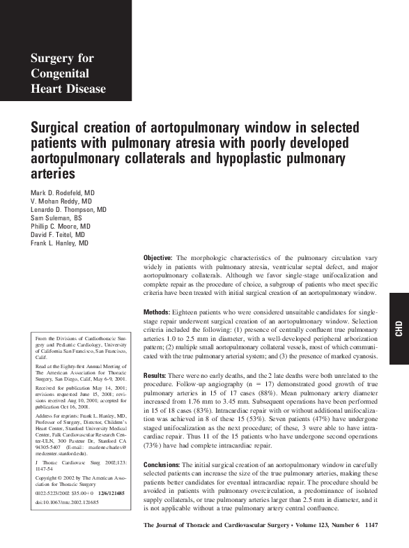 (PDF) Surgical creation of aortopulmonary window in selected patients ...