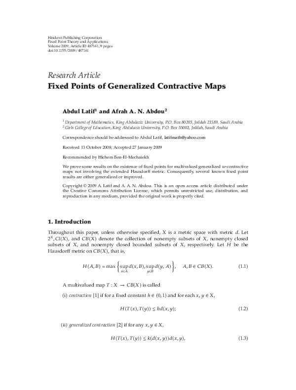 Pdf Fixed Points Of Generalized Contractive Maps