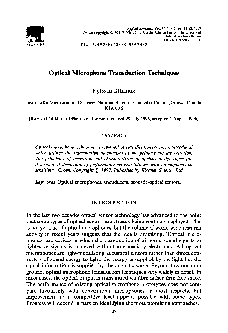 (PDF) Optical microphone transduction techniques