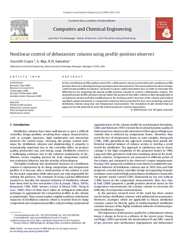 (PDF) Nonlinear control of debutanizer column using profile position ...