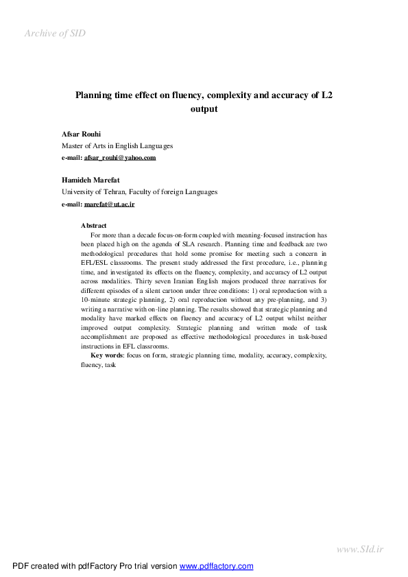(PDF) Planning time effect on fluency, complexity and accuracy of L2 output