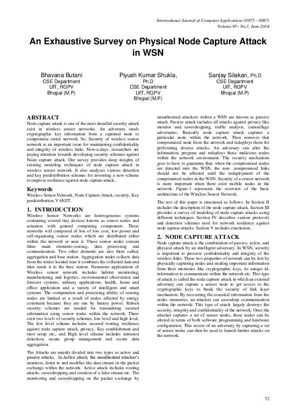 (PDF) An Exhaustive Survey on Physical Node Capture Attack in WSN