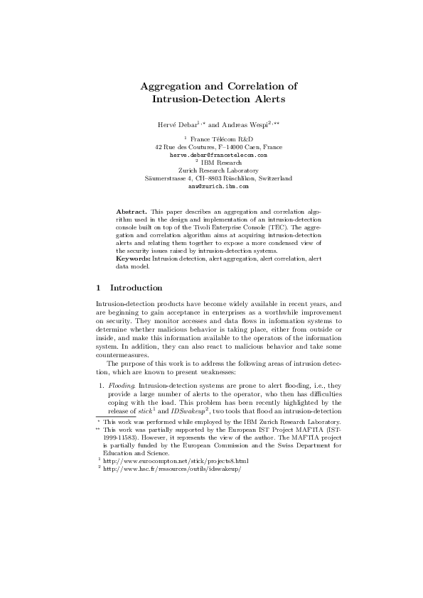 (PDF) Aggregation and Correlation of Intrusion-Detection Alerts
