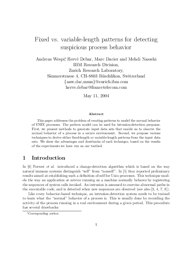 Pdf Fixed Vs Variable Length Patterns For Detecting Suspicious Process Behavior
