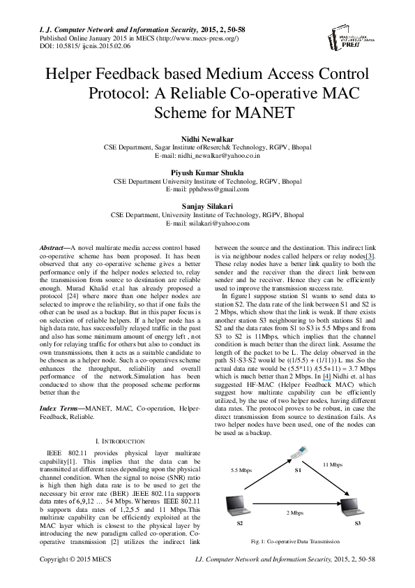 Pdf Helper Feedback Based Medium Access Control Protocol A Reliable