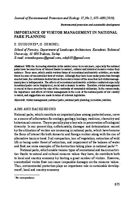 (PDF) IMPORTANCE OF VISITOR MANAGEMENT IN NATIONAL PARK PLANNING