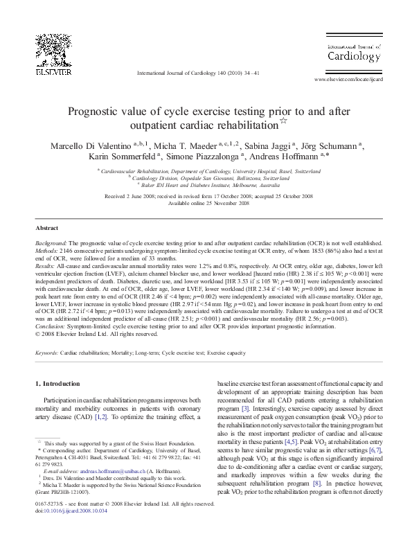 (PDF) Prognostic value of cycle exercise testing prior to and after ...
