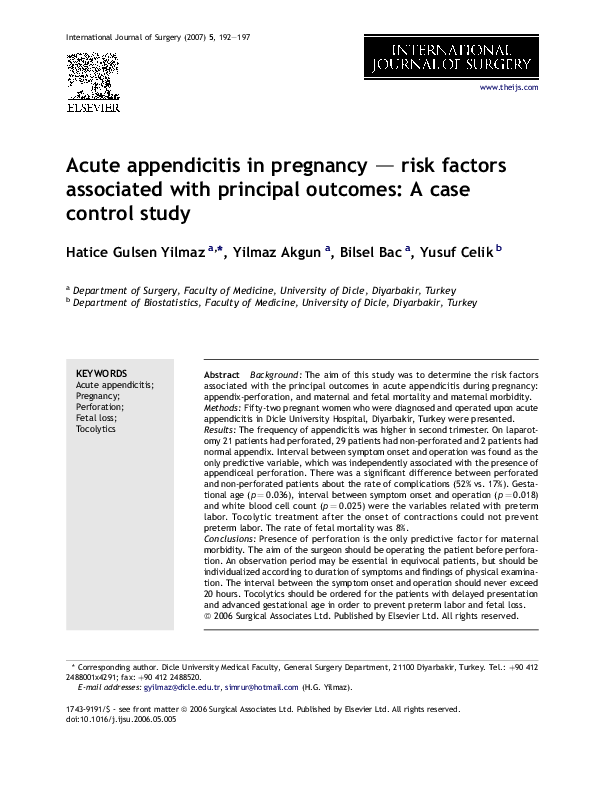 (PDF) Acute appendicitis in pregnancy — risk factors associated with ...