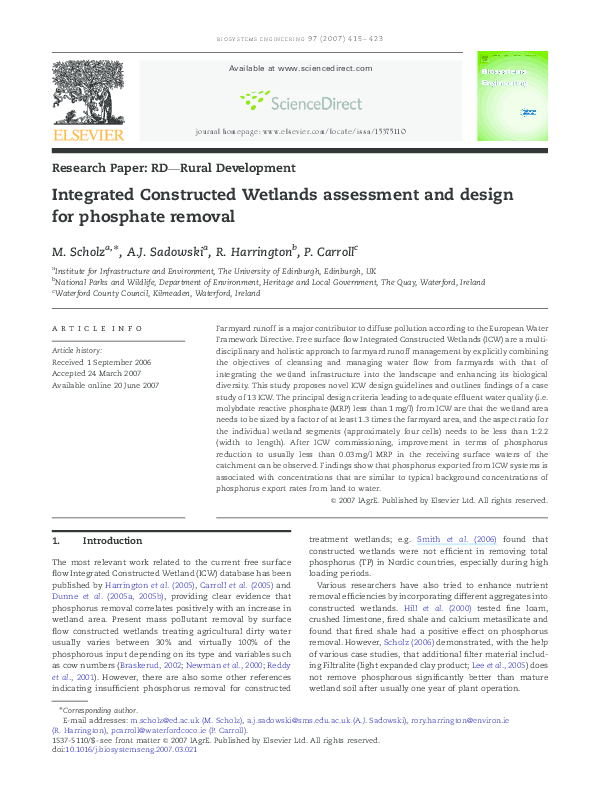 (PDF) Integrated Constructed Wetlands assessment and design for ...