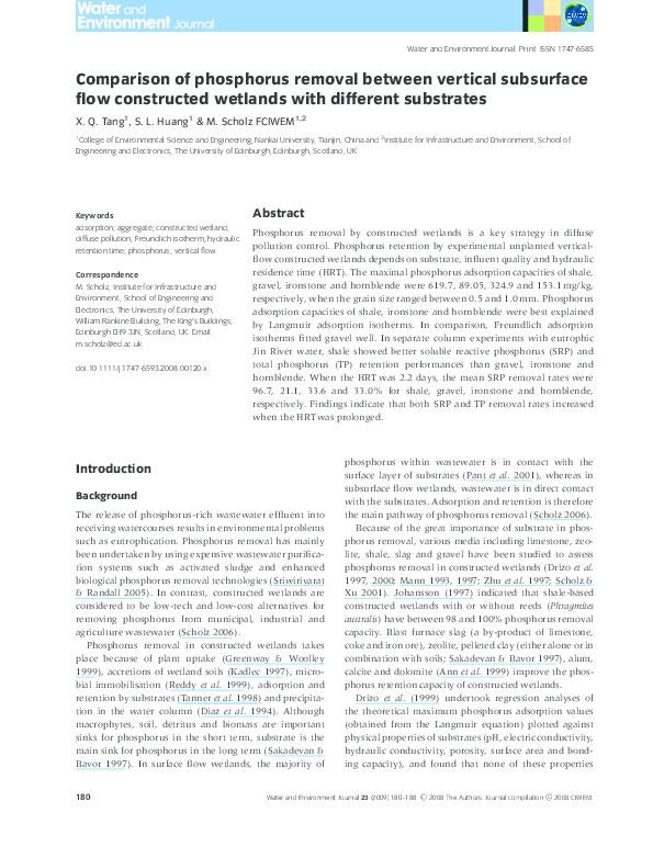 (PDF) Comparison of phosphorus removal between vertical subsurface flow ...