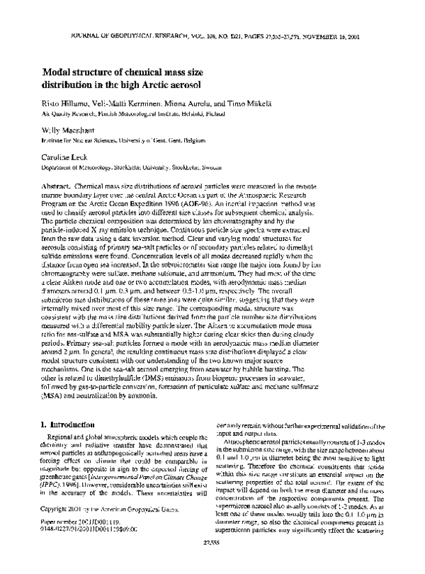 (PDF) Modal structure of chemical mass size distribution in the high ...