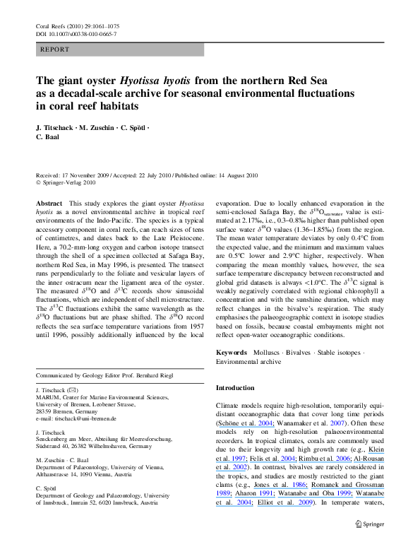 (PDF) The giant oyster Hyotissa hyotis from the northern Red Sea as a ...