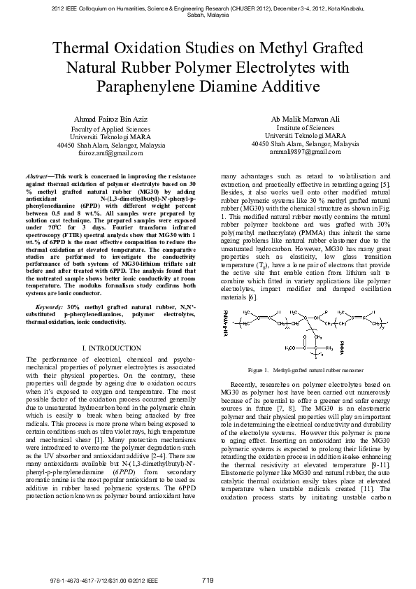 (PDF) Thermal Oxidation Studies on Methyl Grafted Natural Rubber ...