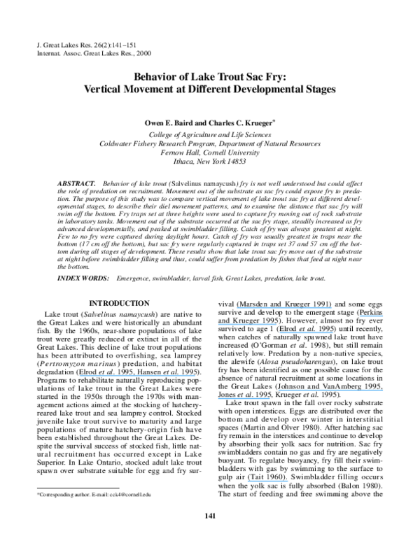 (PDF) Behavior of Lake Trout Sac Fry: Vertical Movement at Different ...
