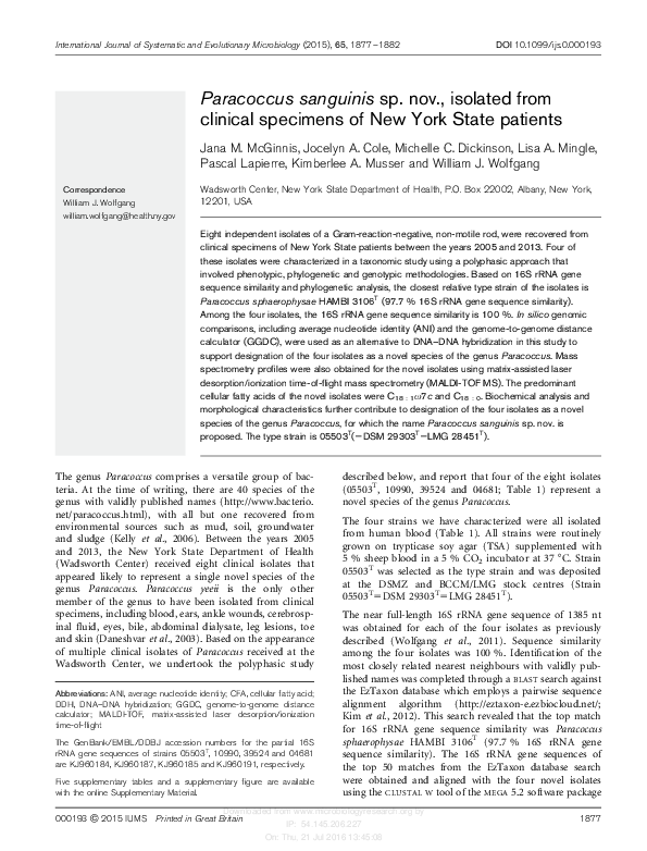 (PDF) Paracoccus sanguinis sp. nov., isolated from clinical specimens ...