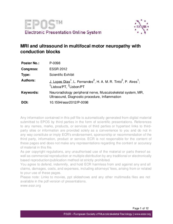 (PDF) MRI and ultrasound in multifocal motor neuropathy with conduction ...