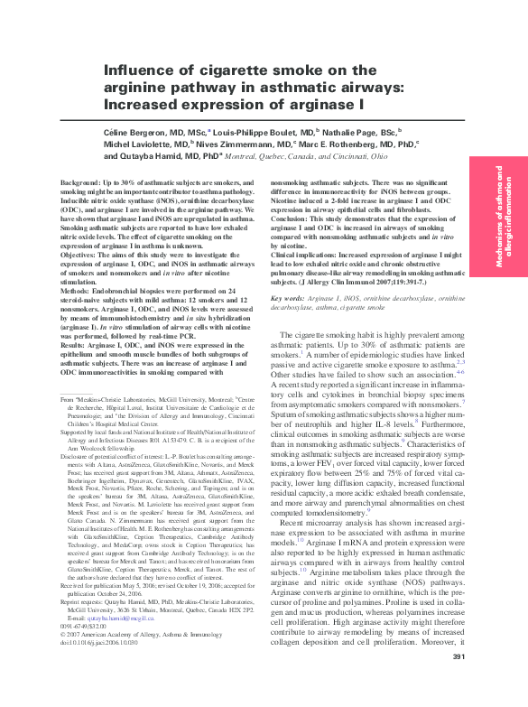 (PDF) Influence of cigarette smoke on the arginine pathway in asthmatic ...