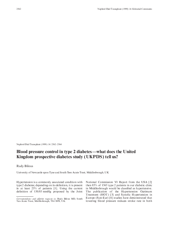 (PDF) Blood pressure control in type 2 diabeteswhat does the United ...