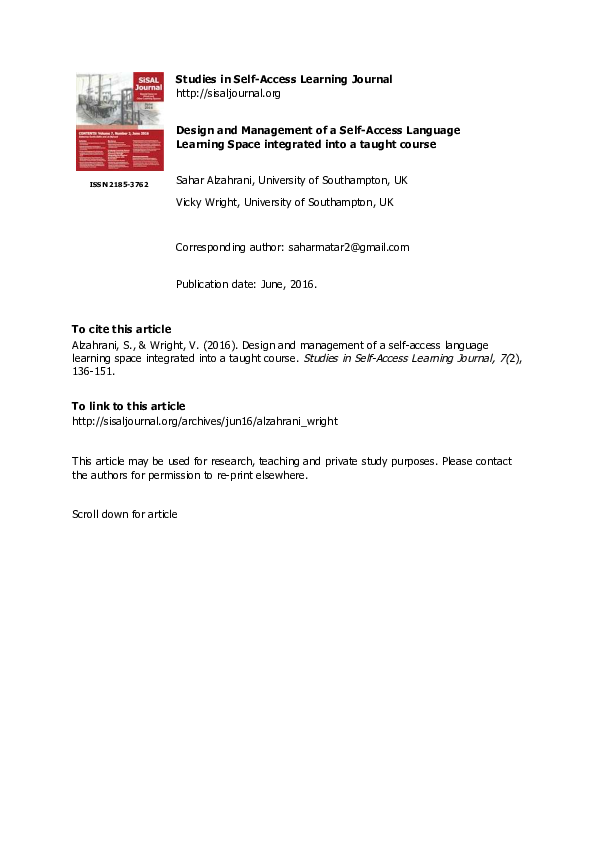(PDF) Design and Management of a Self-Access Language Learning Space ...
