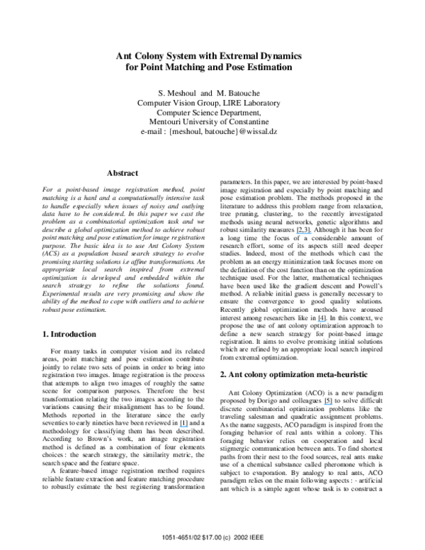 (PDF) Ant colony system with extremal dynamics for point matching and pose estimation