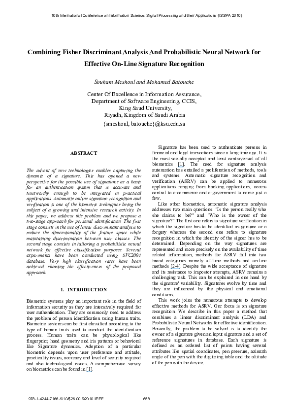 (PDF) Combining Fisher Discriminant Analysis and probabilistic neural network for effective on ...