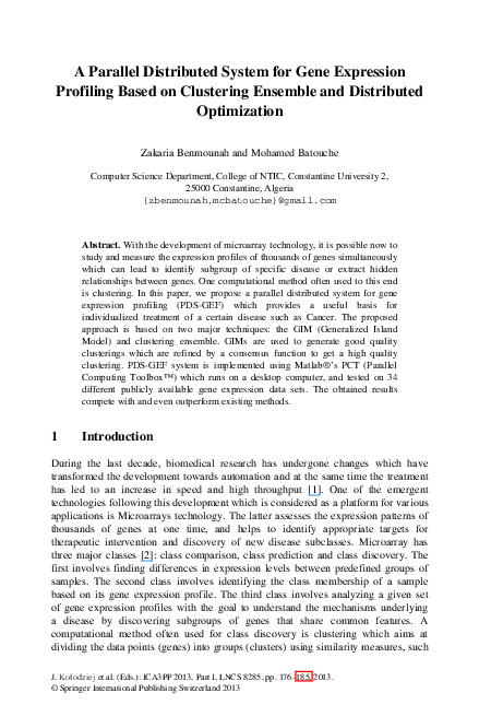 (PDF) A Parallel Distributed System for Gene Expression Profiling Based on Clustering Ensemble ...