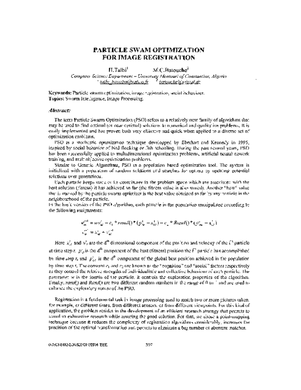 (PDF) Particle swam optimization for image registration
