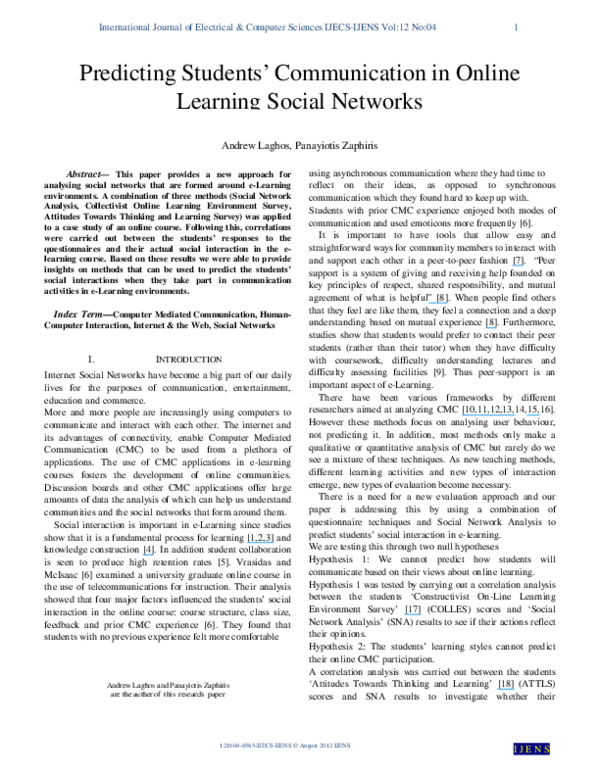 (PDF) Predicting Students’ Communication in Online Learning Social Networks