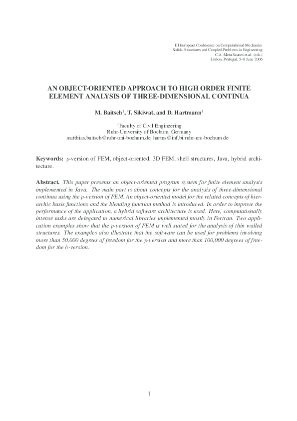 Pdf An Object Oriented Approach To High Order Finite Element Analysis 3326