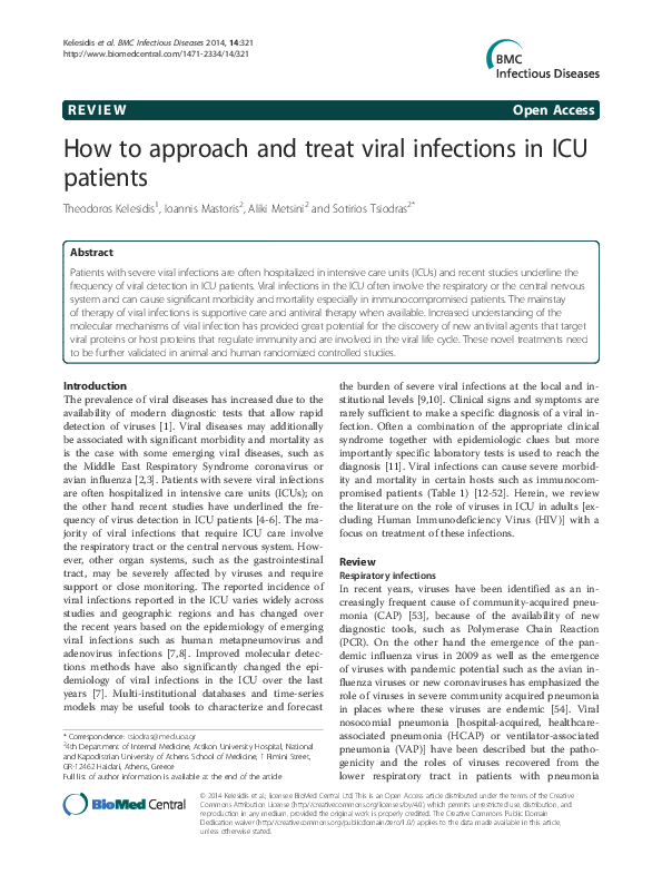 (PDF) How to approach and treat viral infections in ICU patients