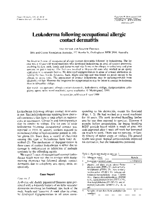 (PDF) Leukoderma following occupational allergic contact dermatitis