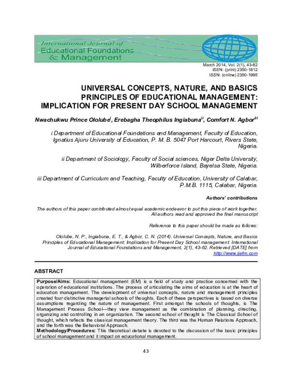 (PDF) Universal Concepts, Nature, and Basics Principles of Educational ...