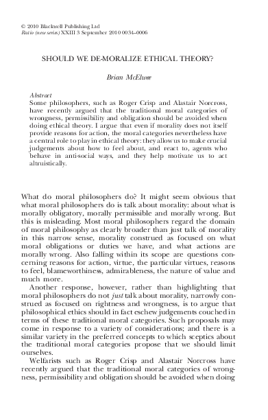 (PDF) SHOULD WE DE-MORALIZE ETHICAL THEORY?