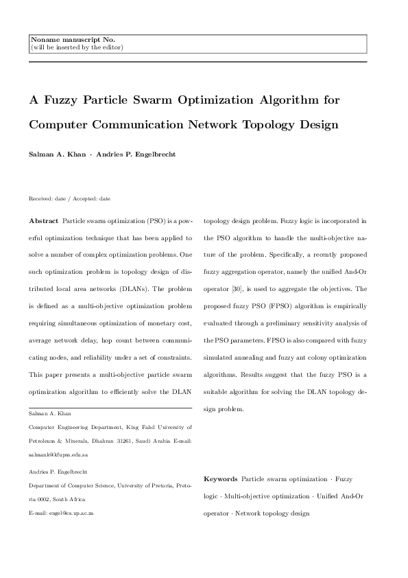 Pdf A Fuzzy Particle Swarm Optimization Algorithm For Computer