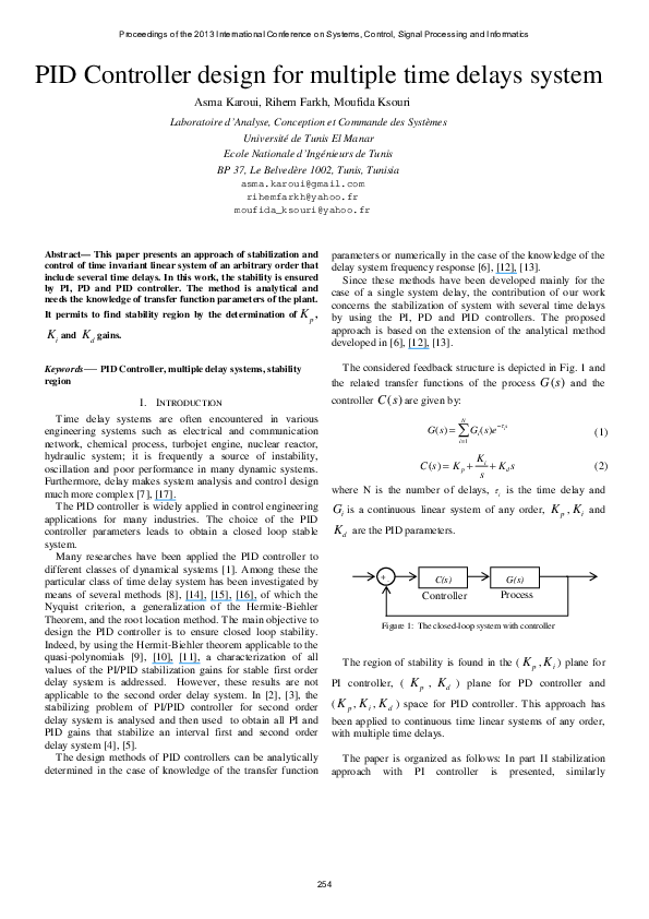 (PDF) PID Controller design for multiple time delays system