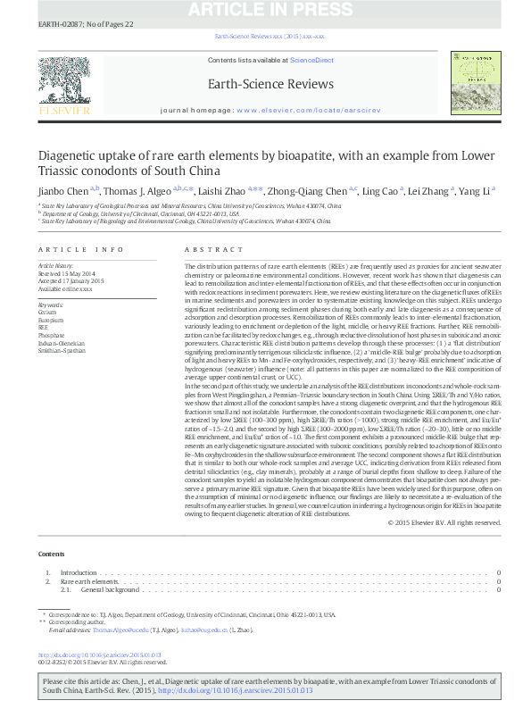 (PDF) Diagenetic uptake of rare earth elements by bioapatite, with an ...