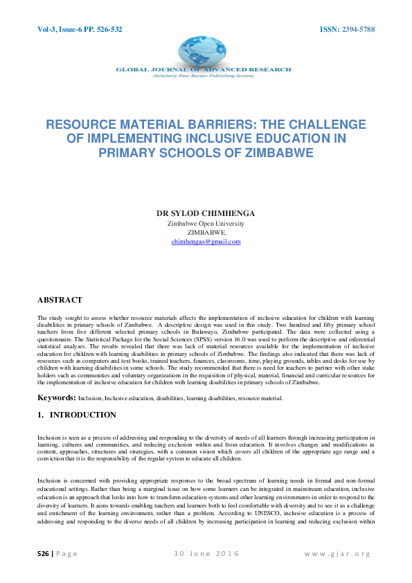 (PDF) RESOURCE MATERIAL BARRIERS: THE CHALLENGE OF IMPLEMENTING ...