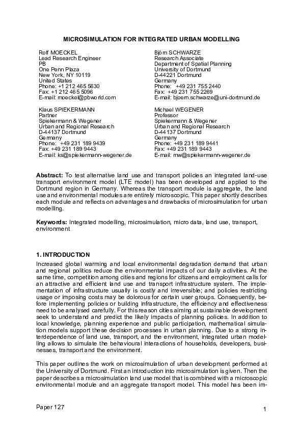 (PDF) Microsimulation for integrated urban modelling