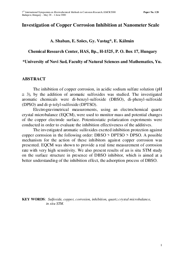 (PDF) Investigation copper corrosion inhibition at nanometer scale