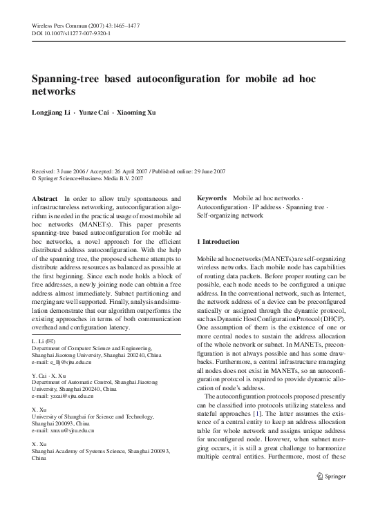 Pdf Spanning Tree Based Autoconfiguration For Mobile Ad Hoc Networks