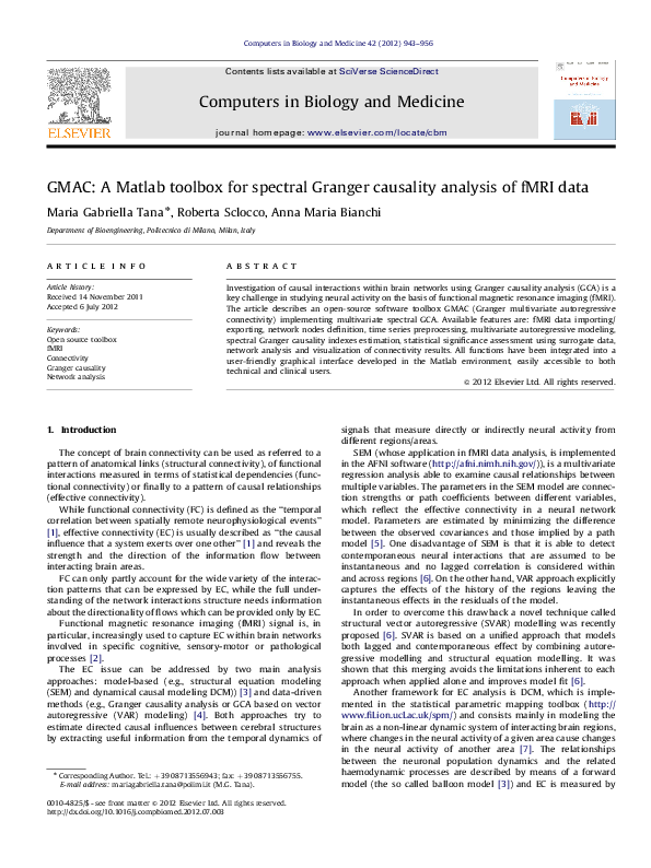 (PDF) GMAC: A Matlab toolbox for spectral Granger causality analysis of fMRI data
