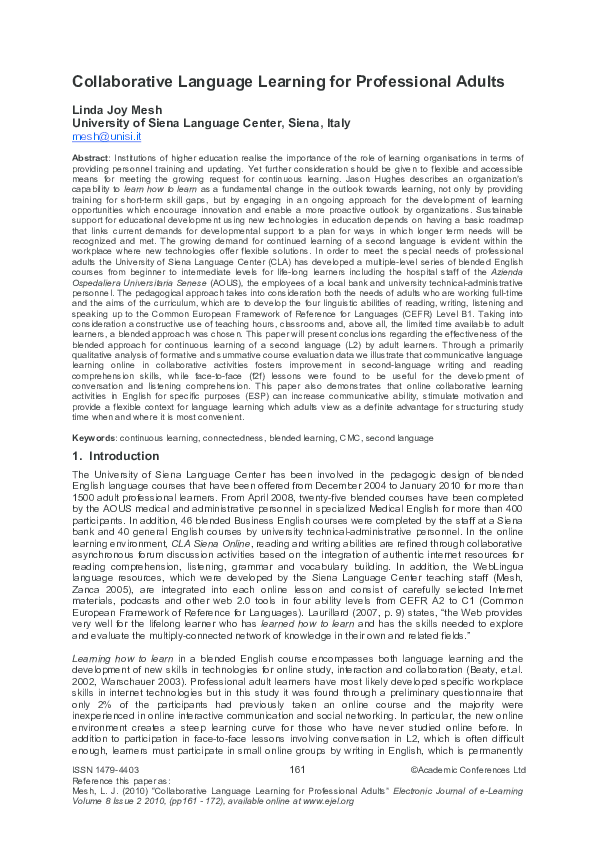 (PDF) Collaborative Language Learning for Professional Adults
