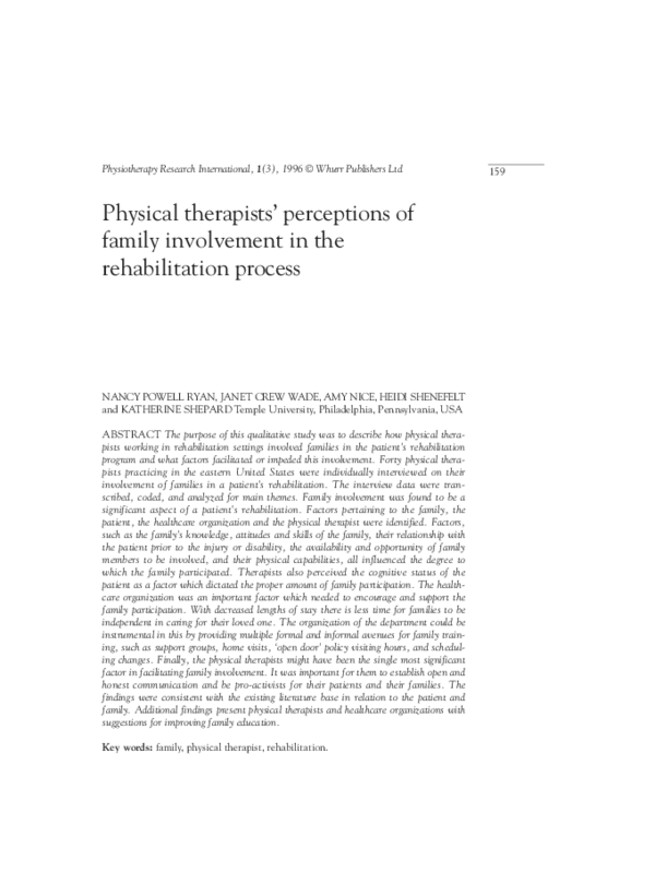 (PDF) Physical therapists' perceptions of family involvement in the ...
