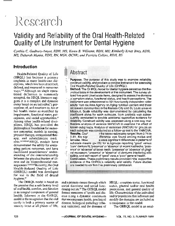 (PDF) Validity and reliability of the oral health-related quality of ...