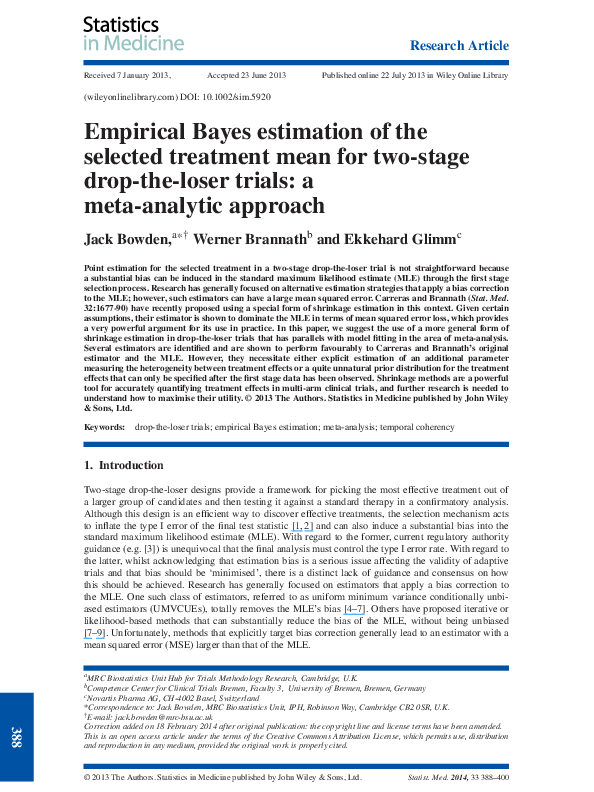 (PDF) Empirical Bayes estimation of the selected treatment mean for two ...
